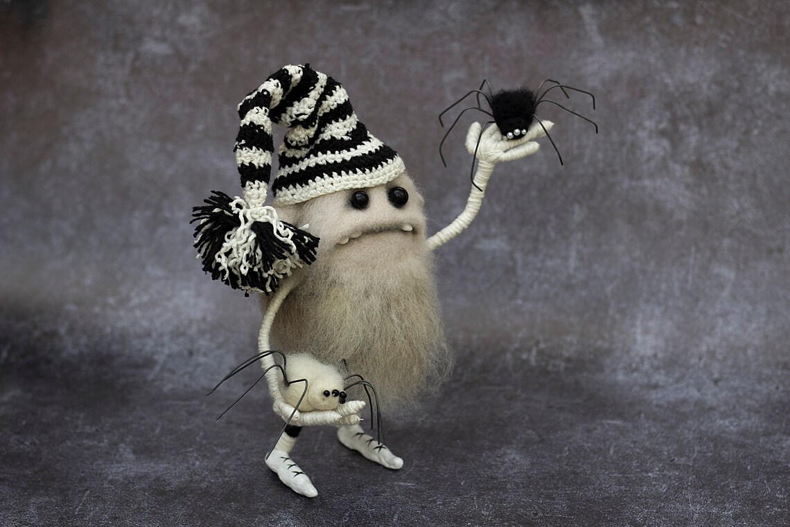 Needle Felted Monster Toothy Shaggy Monster With Black and | Etsy