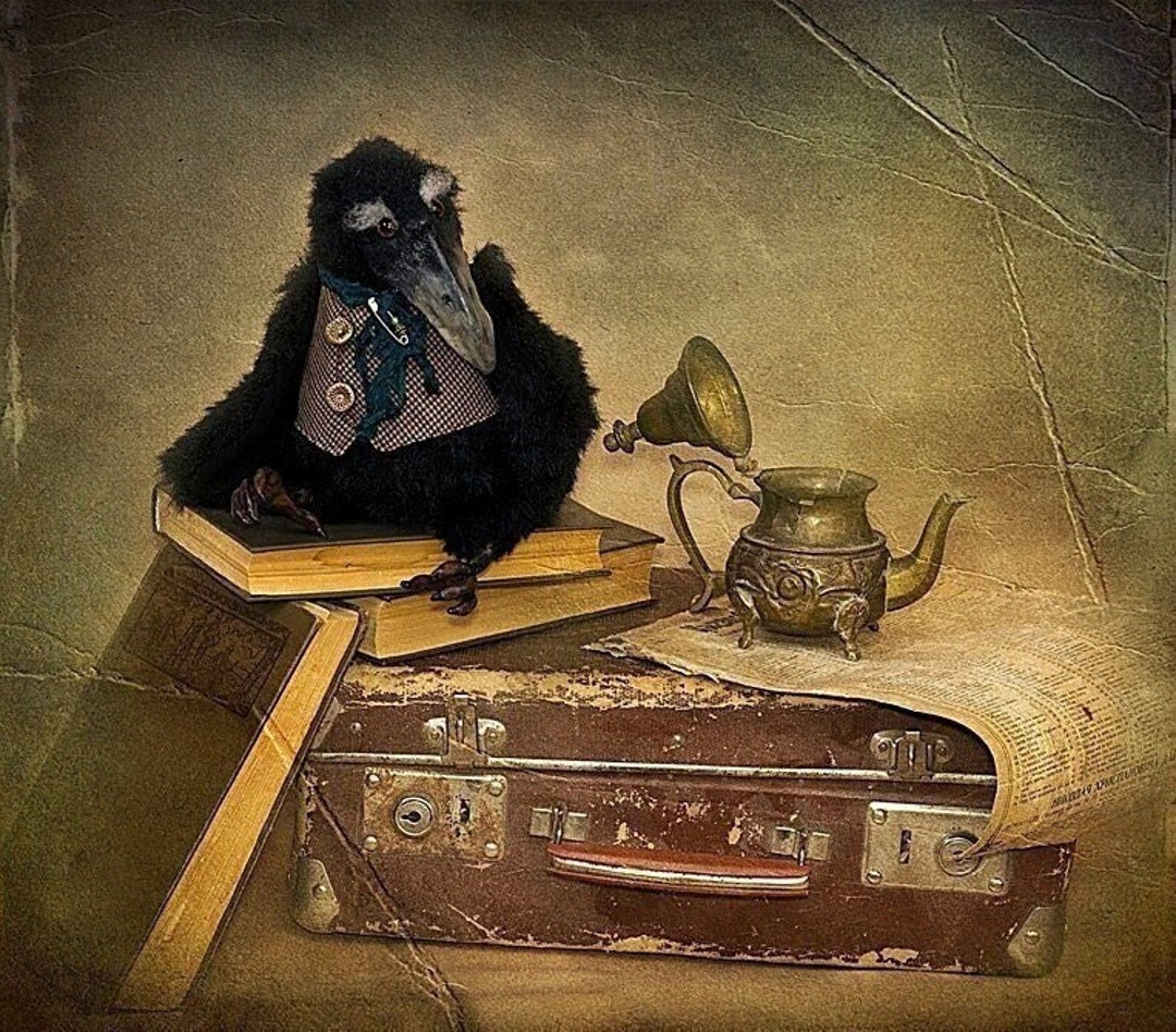 Teddy Raven Wise Old Black Raven Dressed in a Vest OOAK Collectible ...