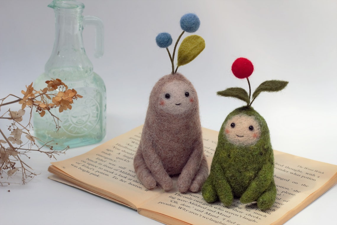 Needle Felted Plants Felted Plants With Red & Blue Berries - Etsy