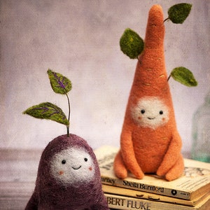 Needle Felted Vegetables Felted Beet & Carrot Figurines Cute Smiling ...