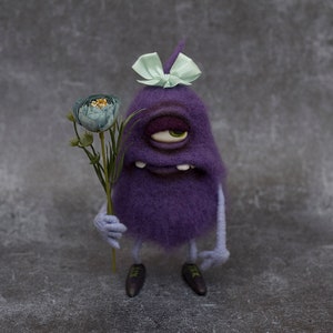 Needle Felted Monster Lovely Violet Girl Cyclops With a Flower Cute ...