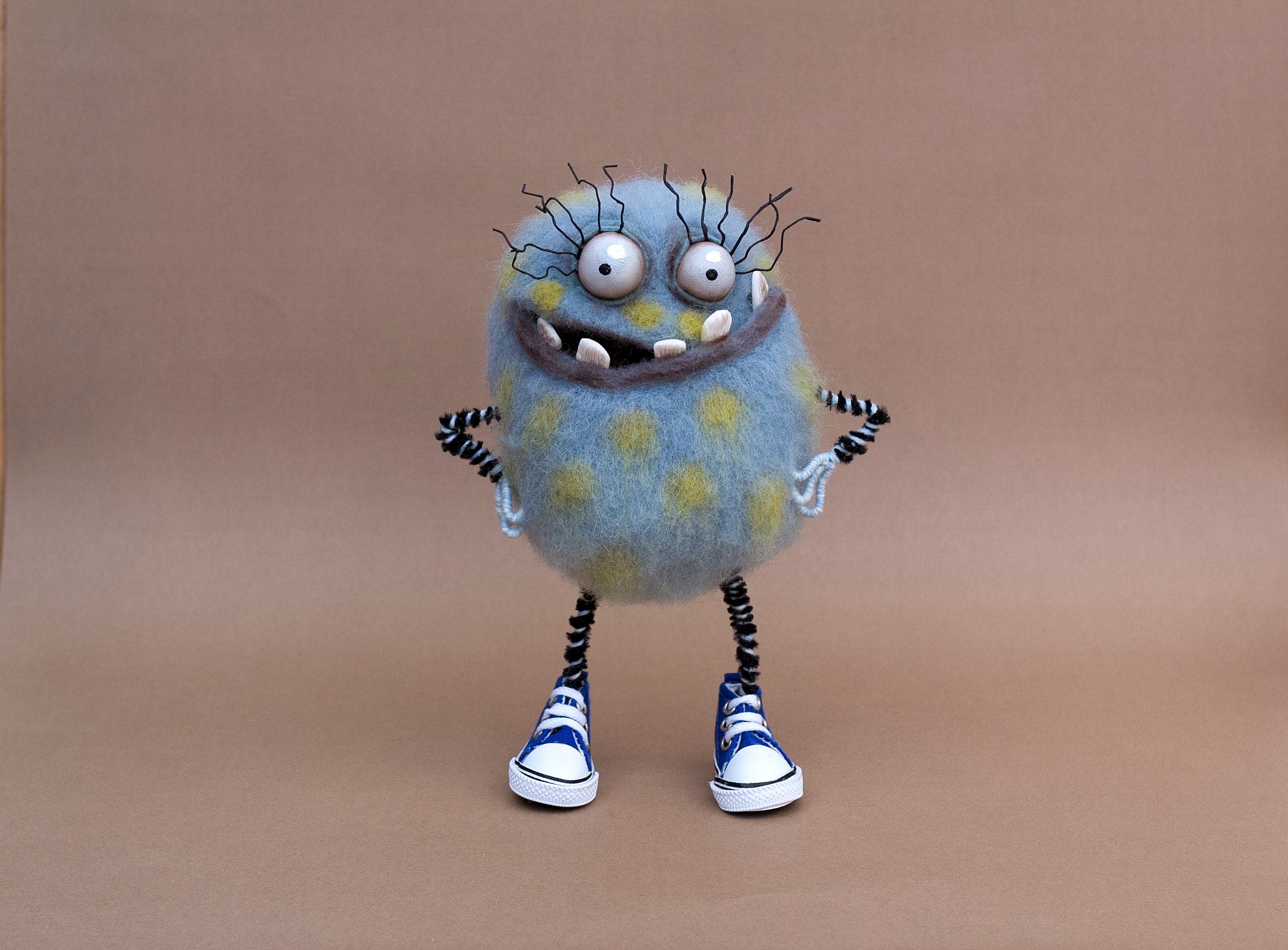 Needle Felted Monster Toothy Fluffy Toy Monster Light Blue - Etsy