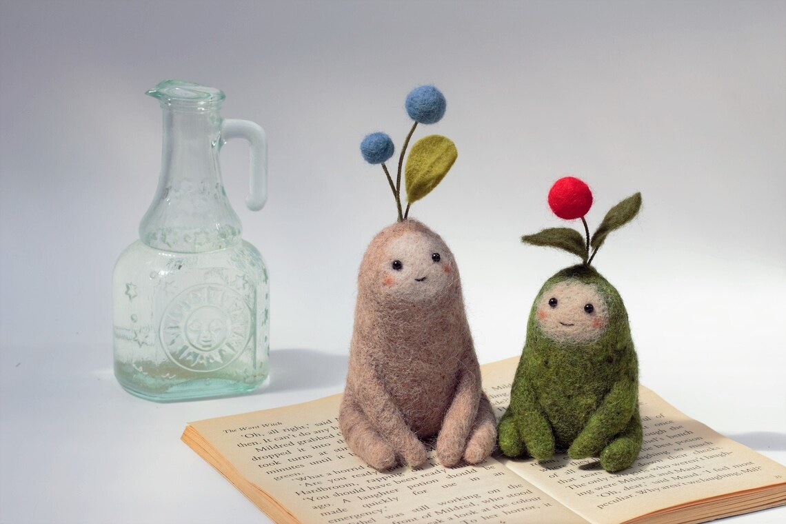 Needle Felted Plants Felted Plants With Red & Blue Berries - Etsy