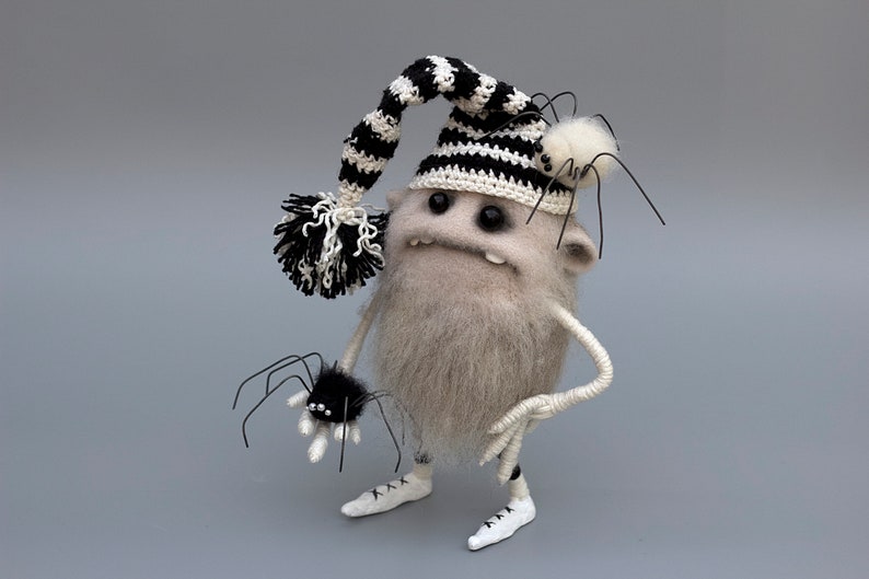 Needle Felted Monster Toothy Shaggy Monster With Black and | Etsy