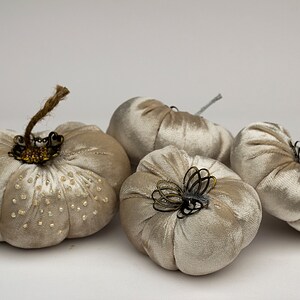 Shiny Beige Velvet Pumpkins With Decorative Elements Beaded Fabric ...