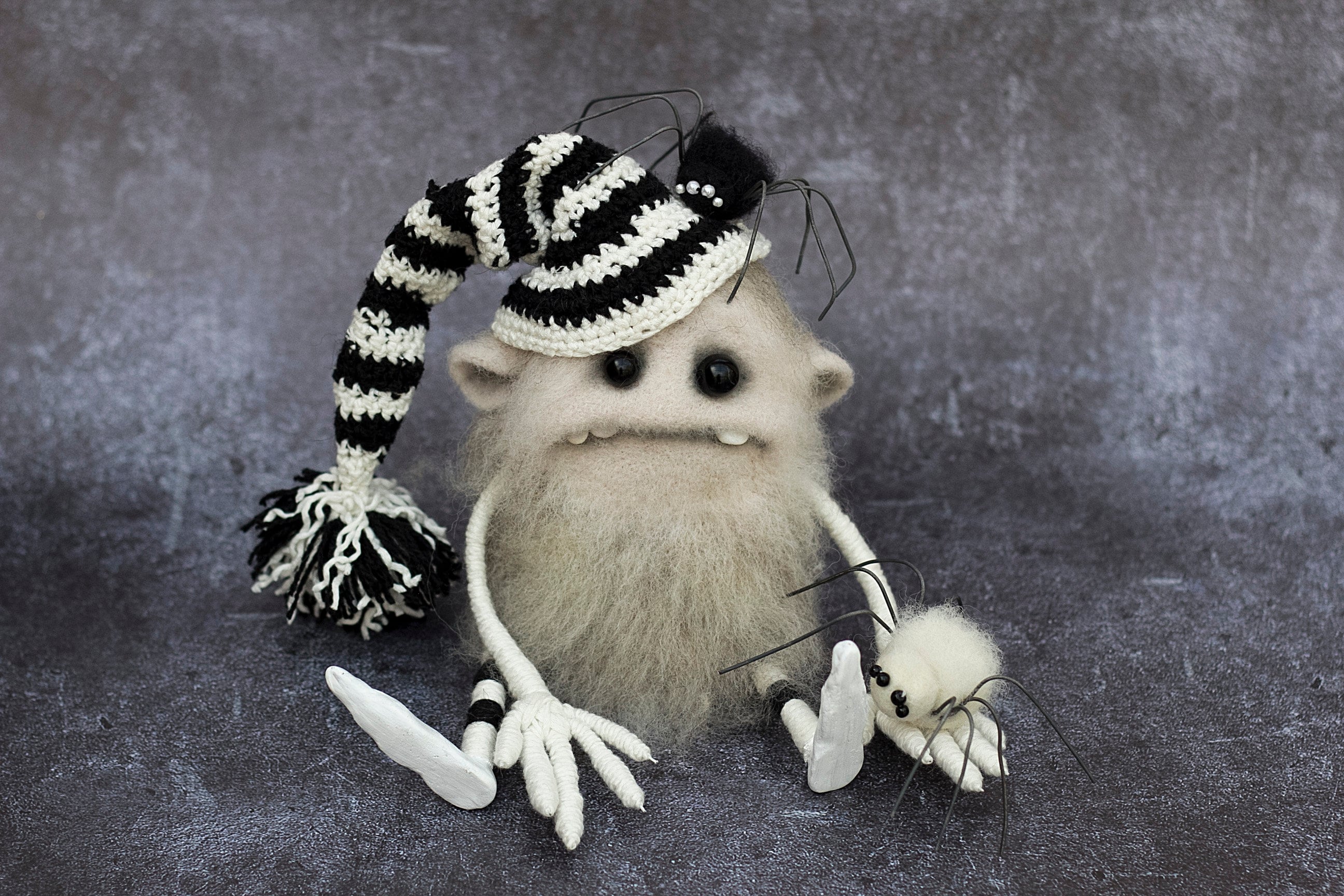 Needle Felted Monster Toothy Shaggy Monster With Black and - Etsy