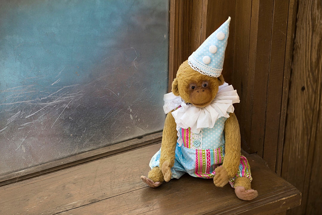 Teddy Monkey Funny Marmoset in a Bright Clown Costume Cute Little ...