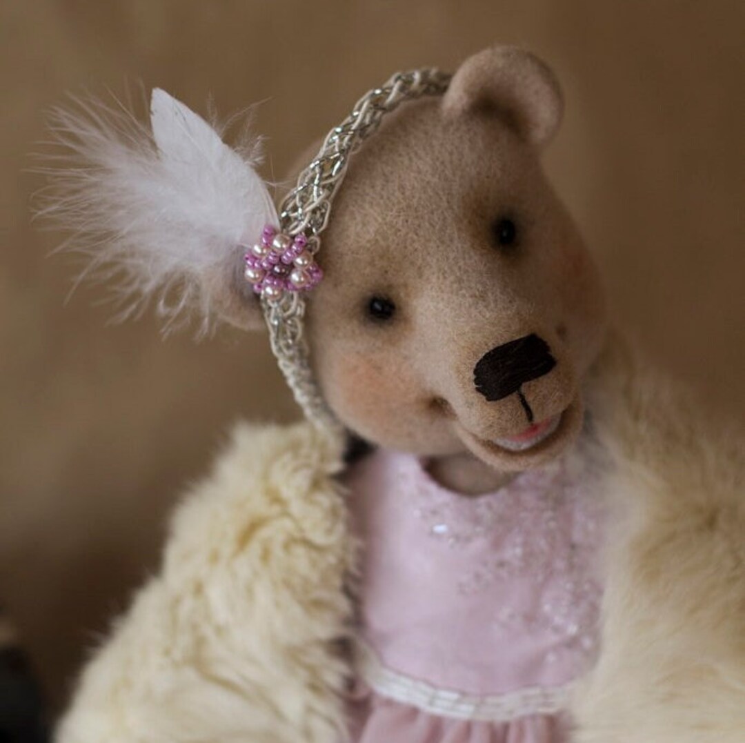 Needle Felted Bear Pretty Girl Bear in a Flapper Headband Charming Bear ...