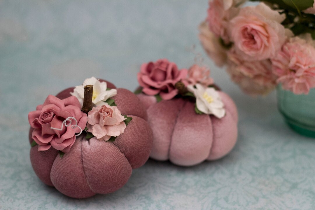 Rose Gold Velvet Pumpkin Decorated With Flowers ~ Handmade Pastel ...