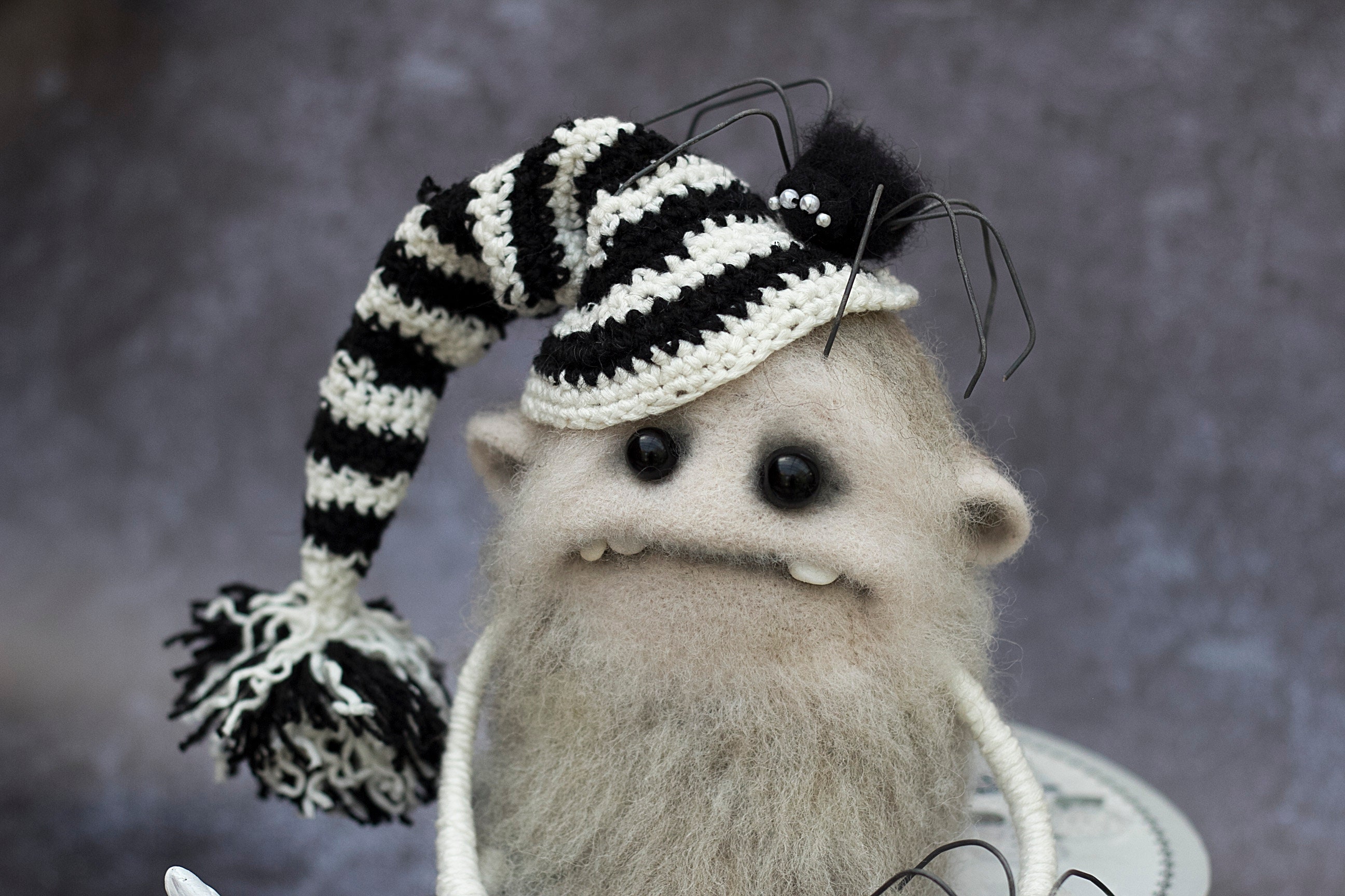 Needle Felted Monster Toothy Shaggy Monster With Black and - Etsy