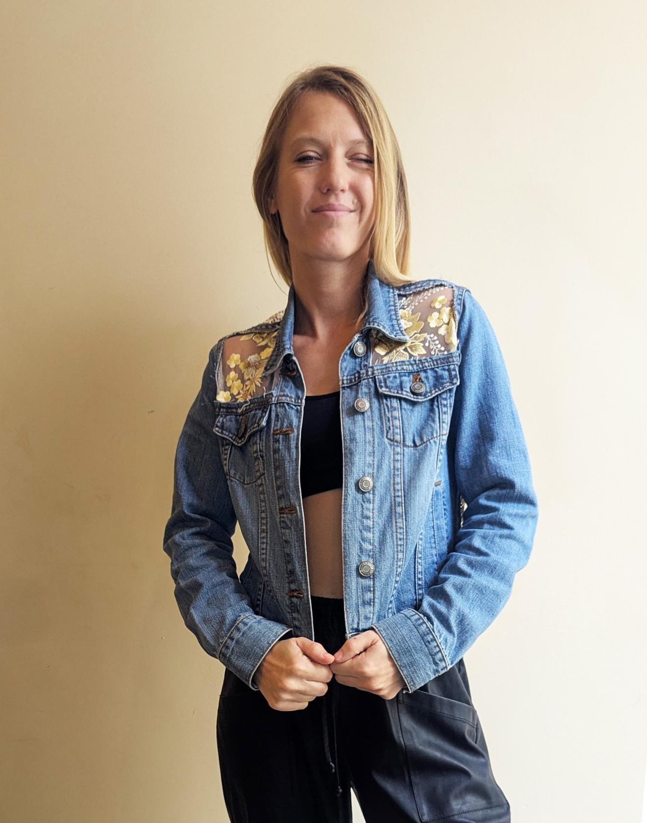 Tulle Boho Denim Jacket, Jeans Jacket With Lace Panel, Upcycled Jeans ...