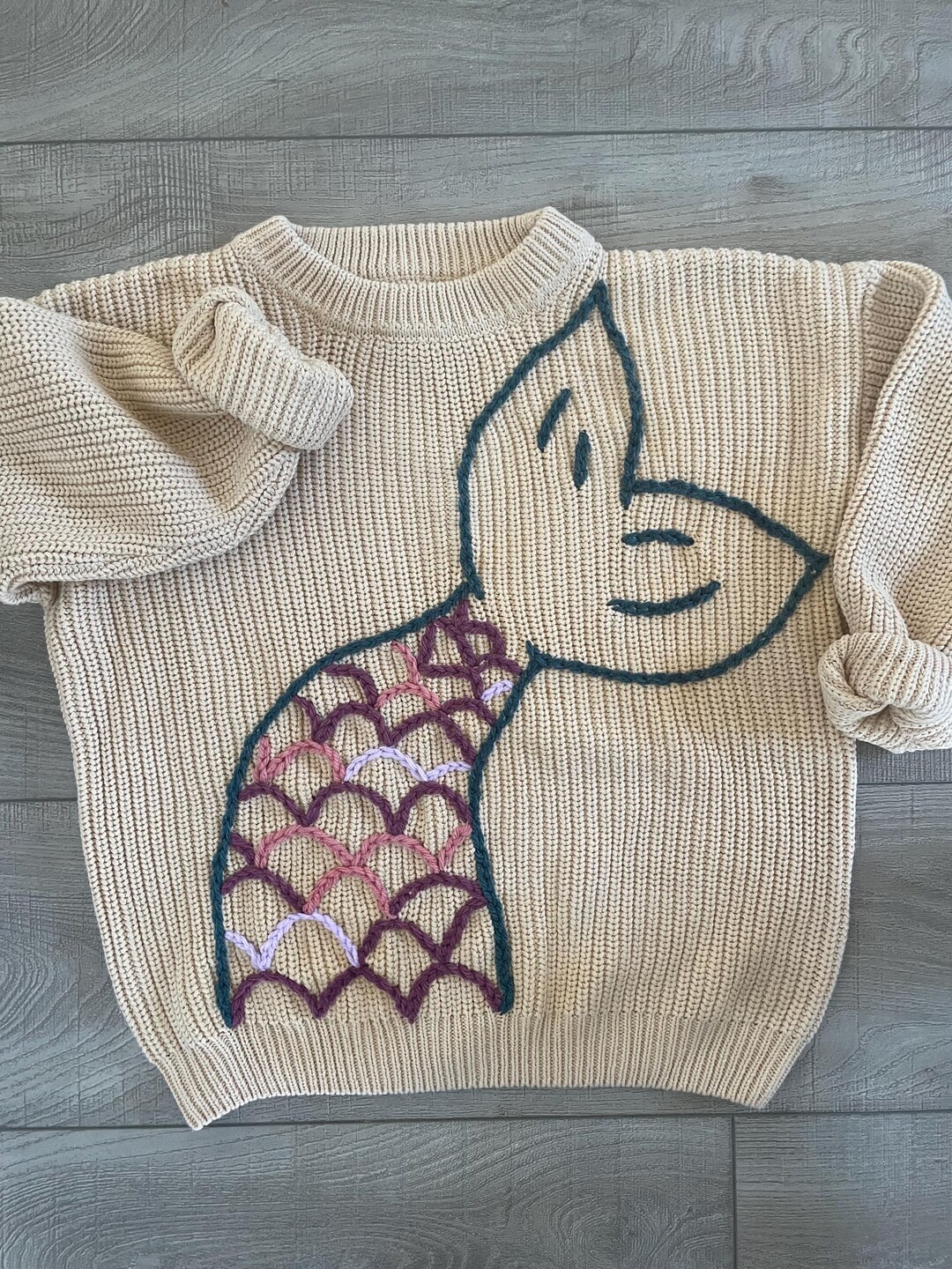 Girls Hand-embroidered Chunky Knit Sweater: Mermaid Tail | Mermaid ...