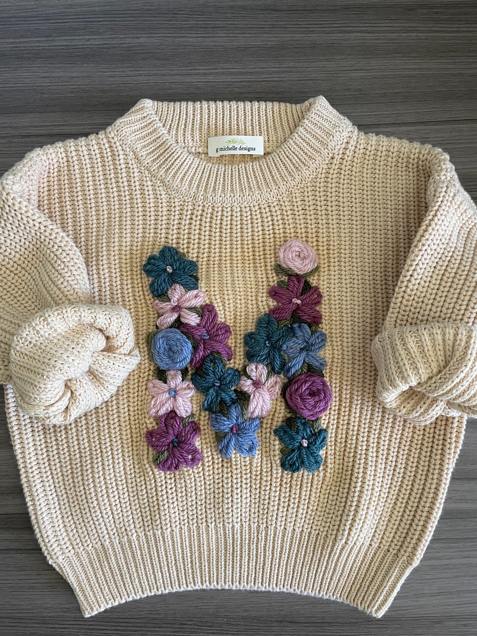 Chunky Flower Initial Sweater Hand Embroidered - Etsy