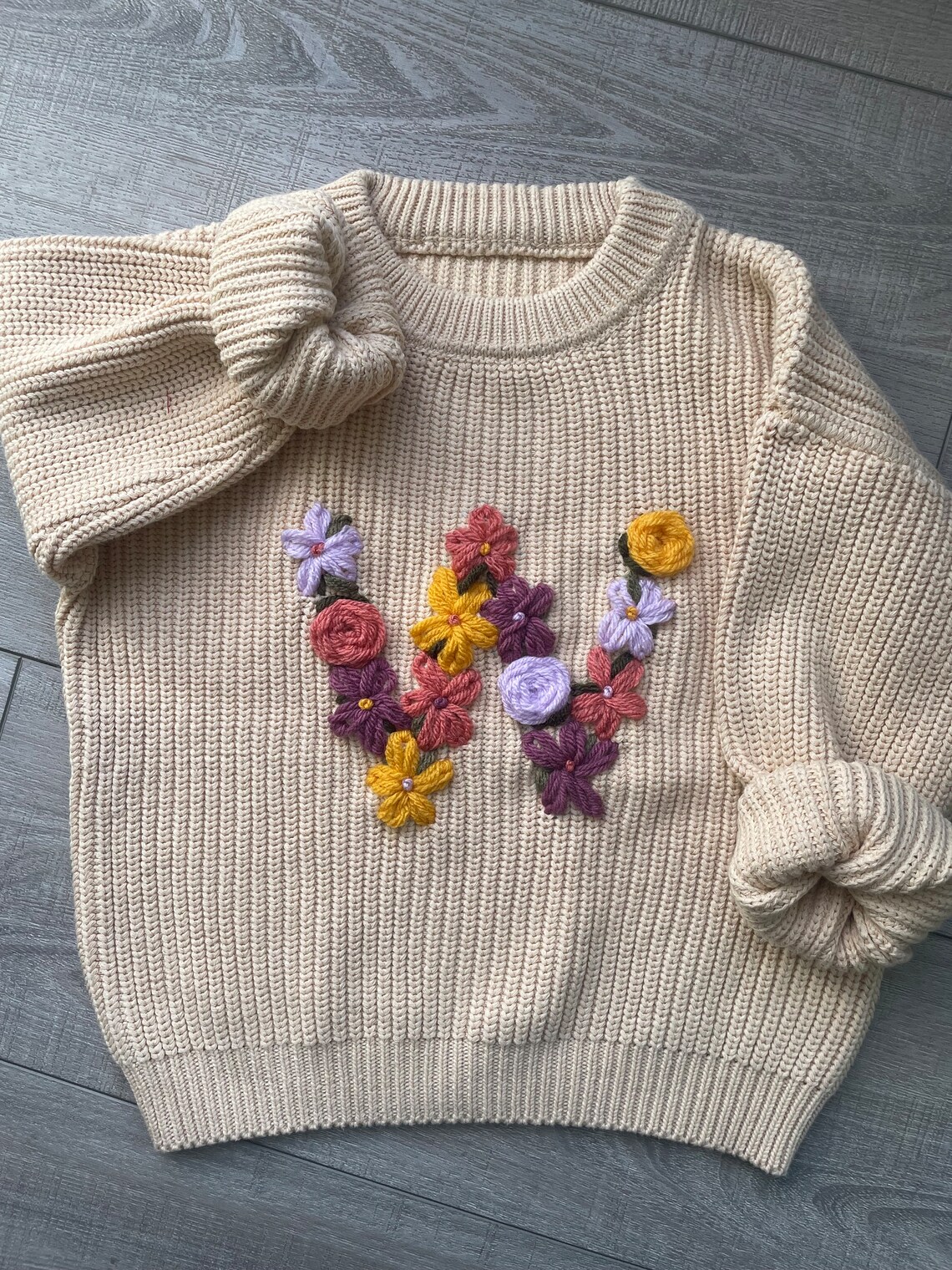 Chunky Flower Initial Sweater Hand Embroidered - Etsy