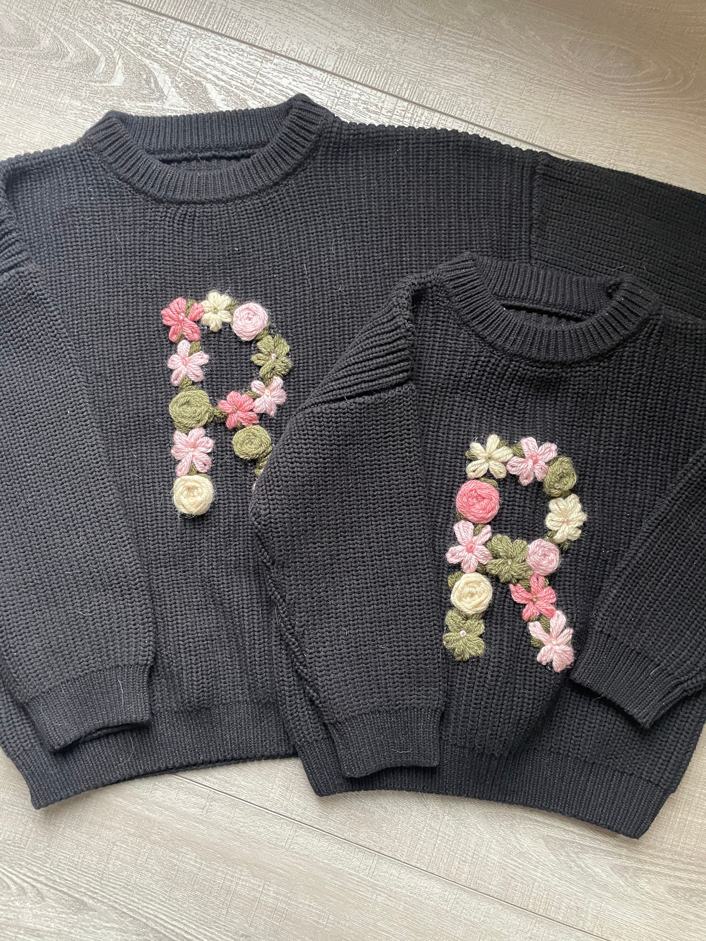 Chunky Flower Initial Sweater Hand Embroidered - Etsy