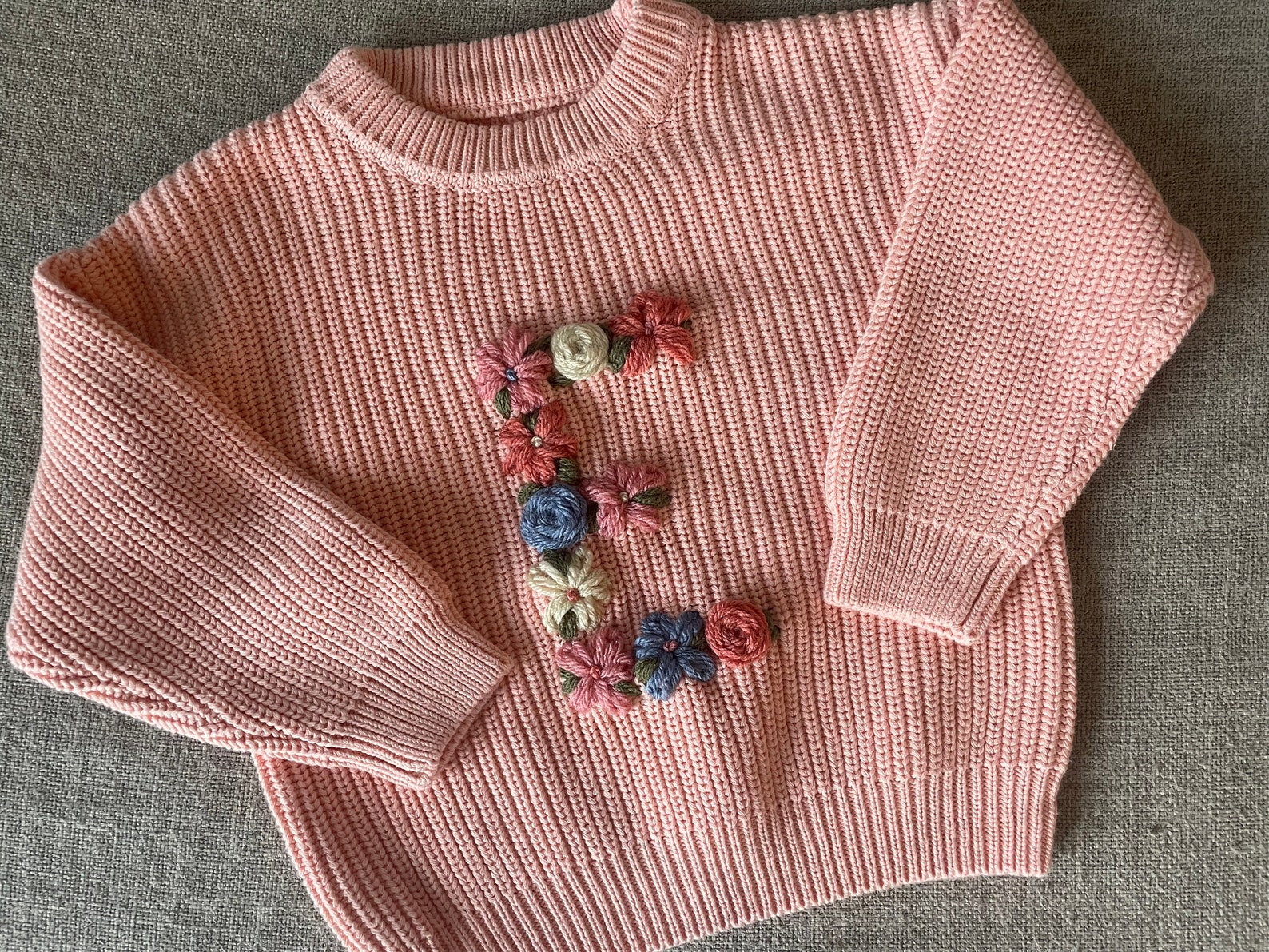 Chunky Flower Initial Sweater Hand Embroidered - Etsy
