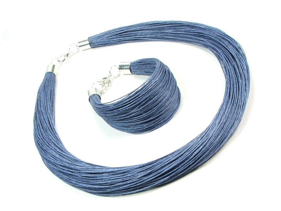 Jeans Color Jewelry Set, Organic Linen Jewelry, Stainless Steel Jewelry ...