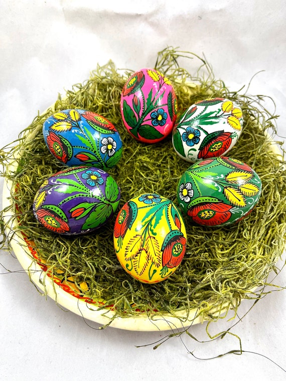 6 Wooden Eggs Colorful With Poppy Easter Eggs 6 Wooden Eggs With Poppy Eggs Made of Wood Hand Painted Etsy