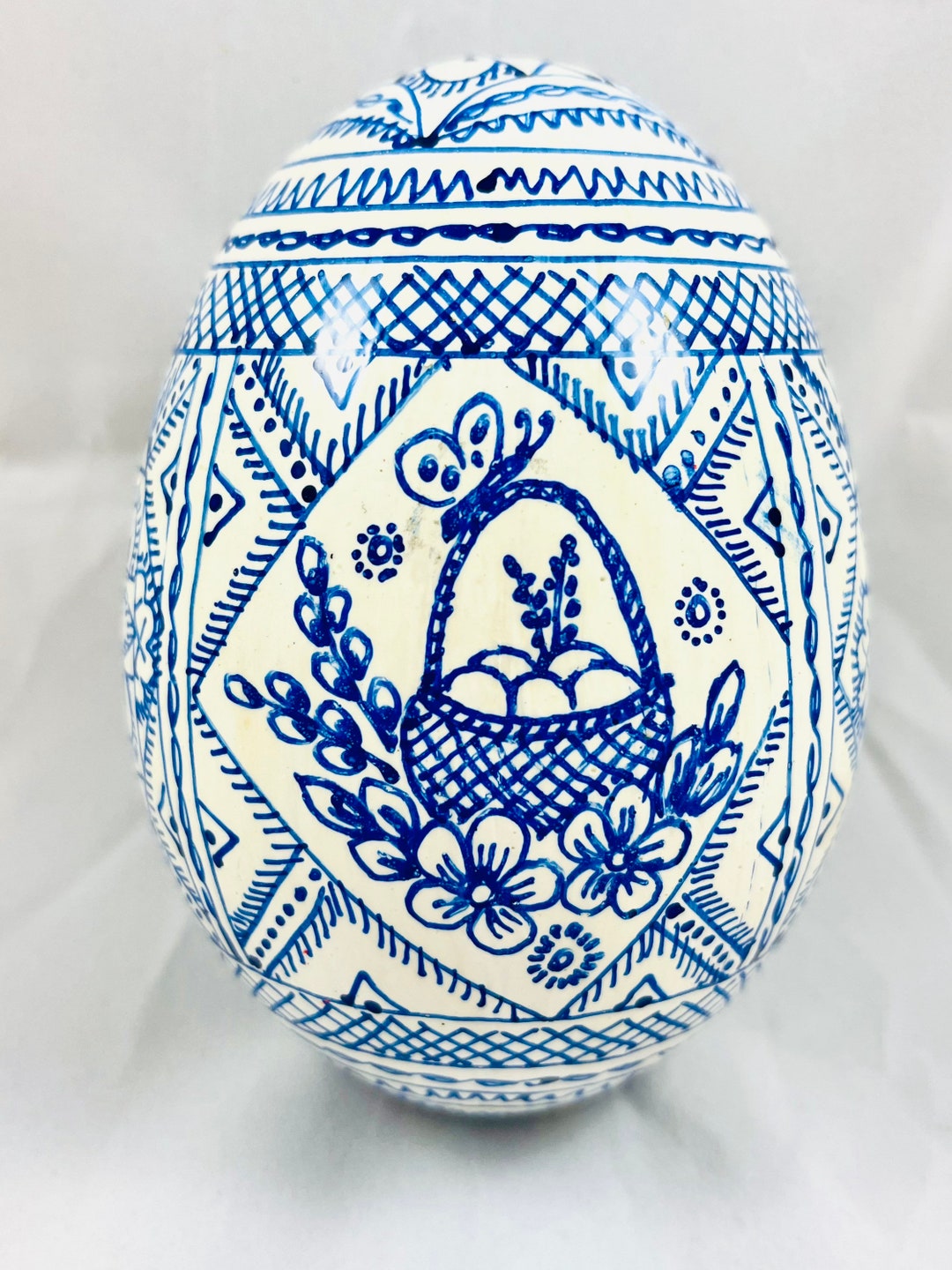 Large Wooden Egg White-blue -big Wooden Eggs White -blue -pysanka ...