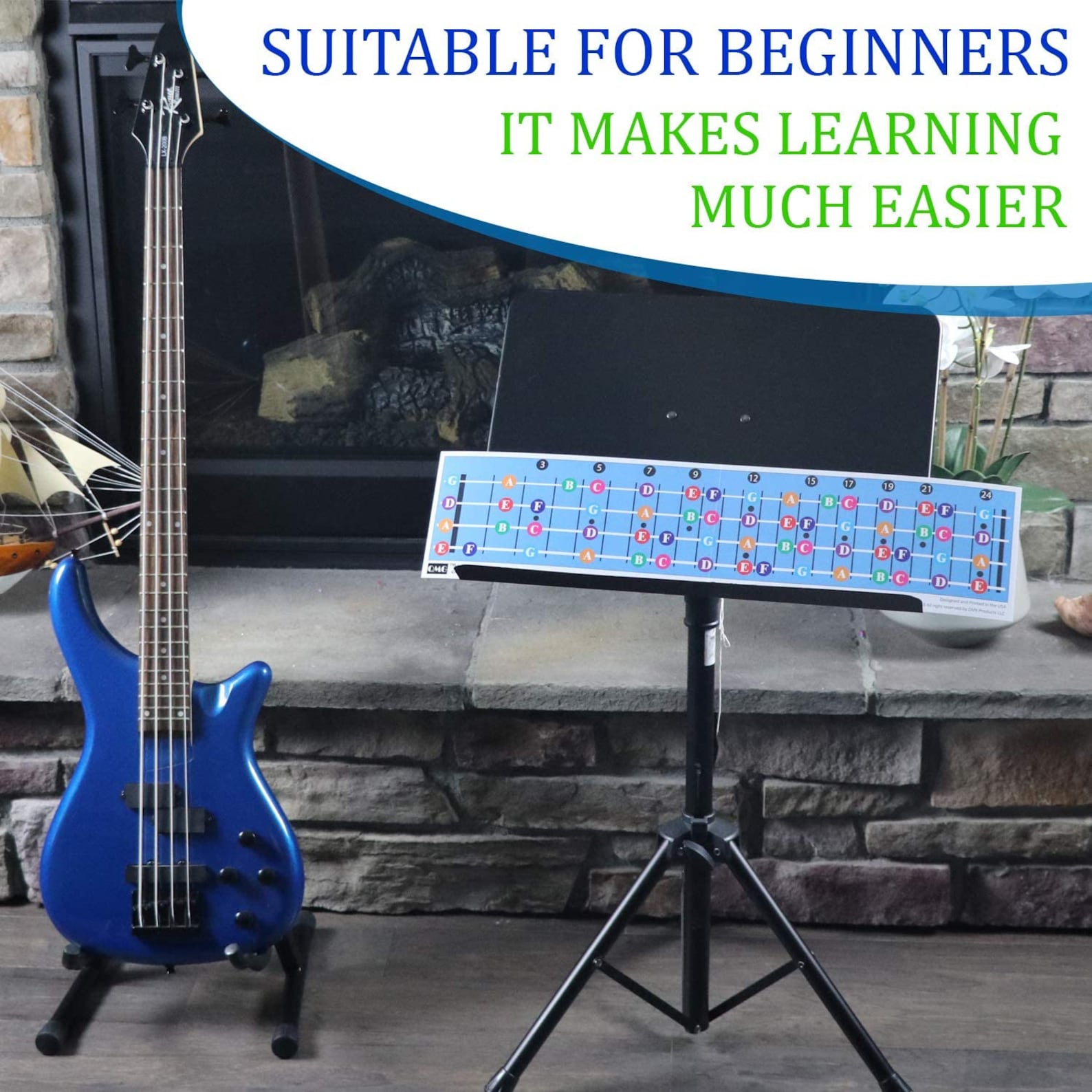 Bass Guitar Fretboard Note Chart, Learn to Play Guitar and Music Theory ...