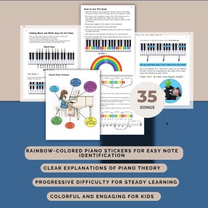 Rainbow Color Piano and Keyboard Sticker and Kids Piano Learning Book ...