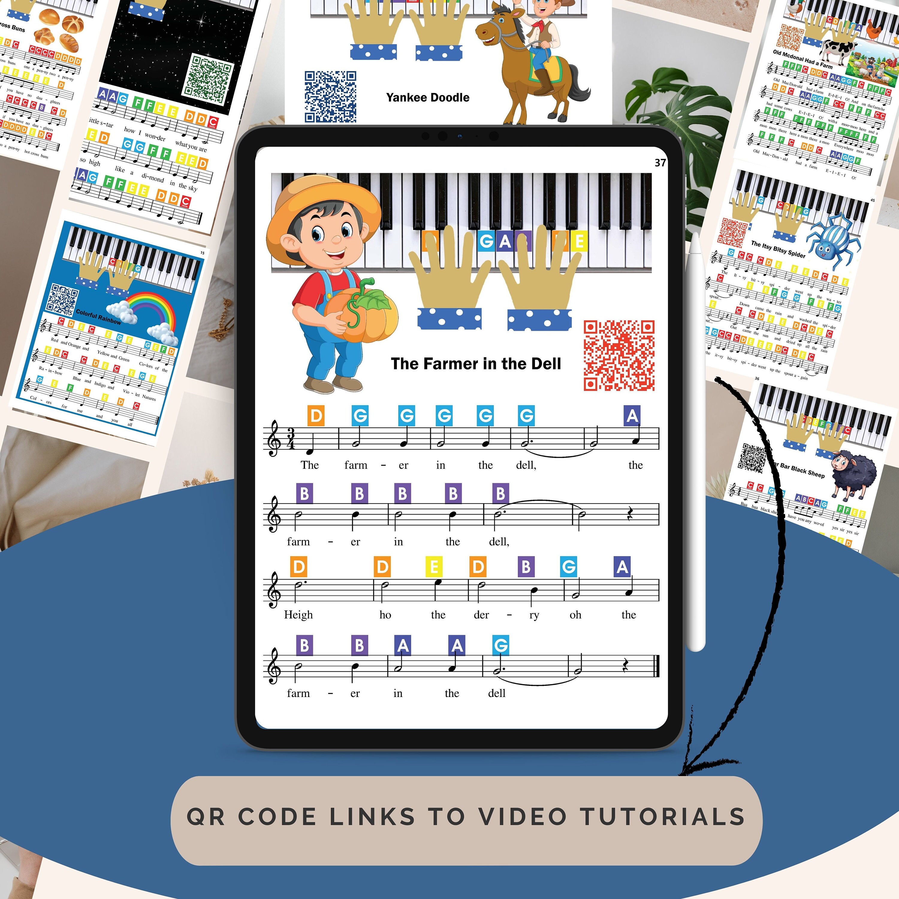 Rainbow Color Piano and Keyboard Sticker and Kids Piano Learning Book ...