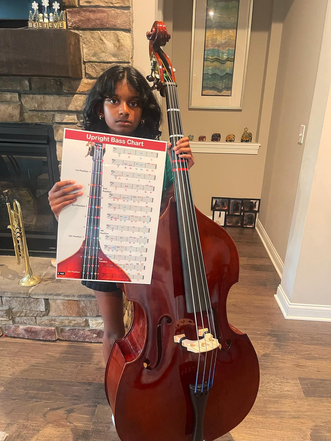 QMG Upright Bass Fingering Chart With Color-coded Notes, Double Bass ...