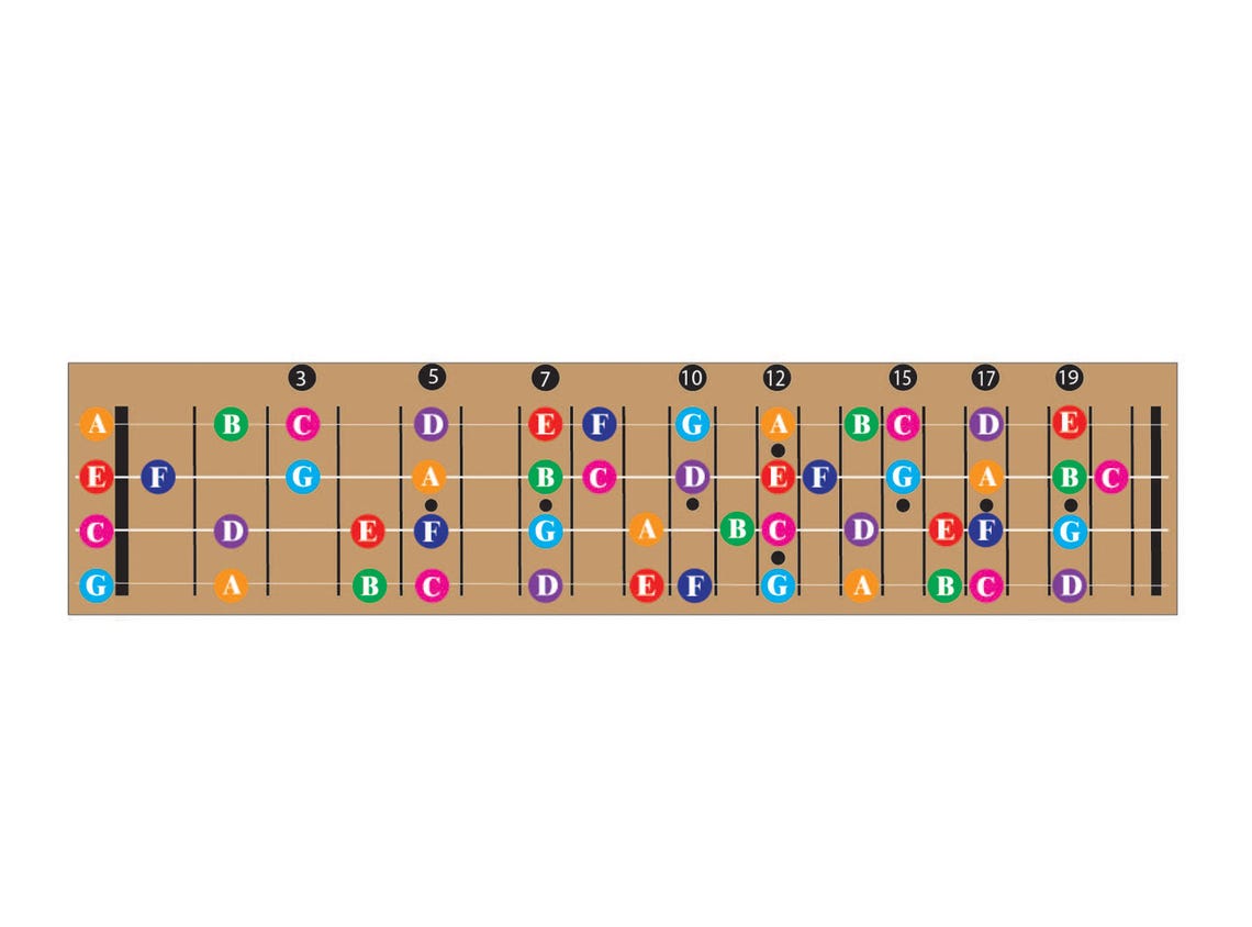 Color Coded Ukulele Guitar Fretboard Note Chart Learn to Play Guitar ...
