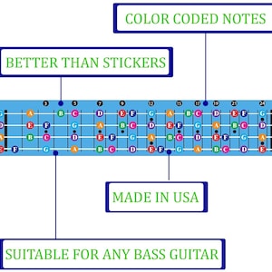 Bass Guitar Fretboard Note Chart, Learn to Play Guitar and Music Theory ...