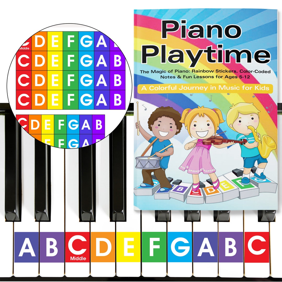 Rainbow Color Piano and Keyboard Sticker and Kids Piano Learning Book ...