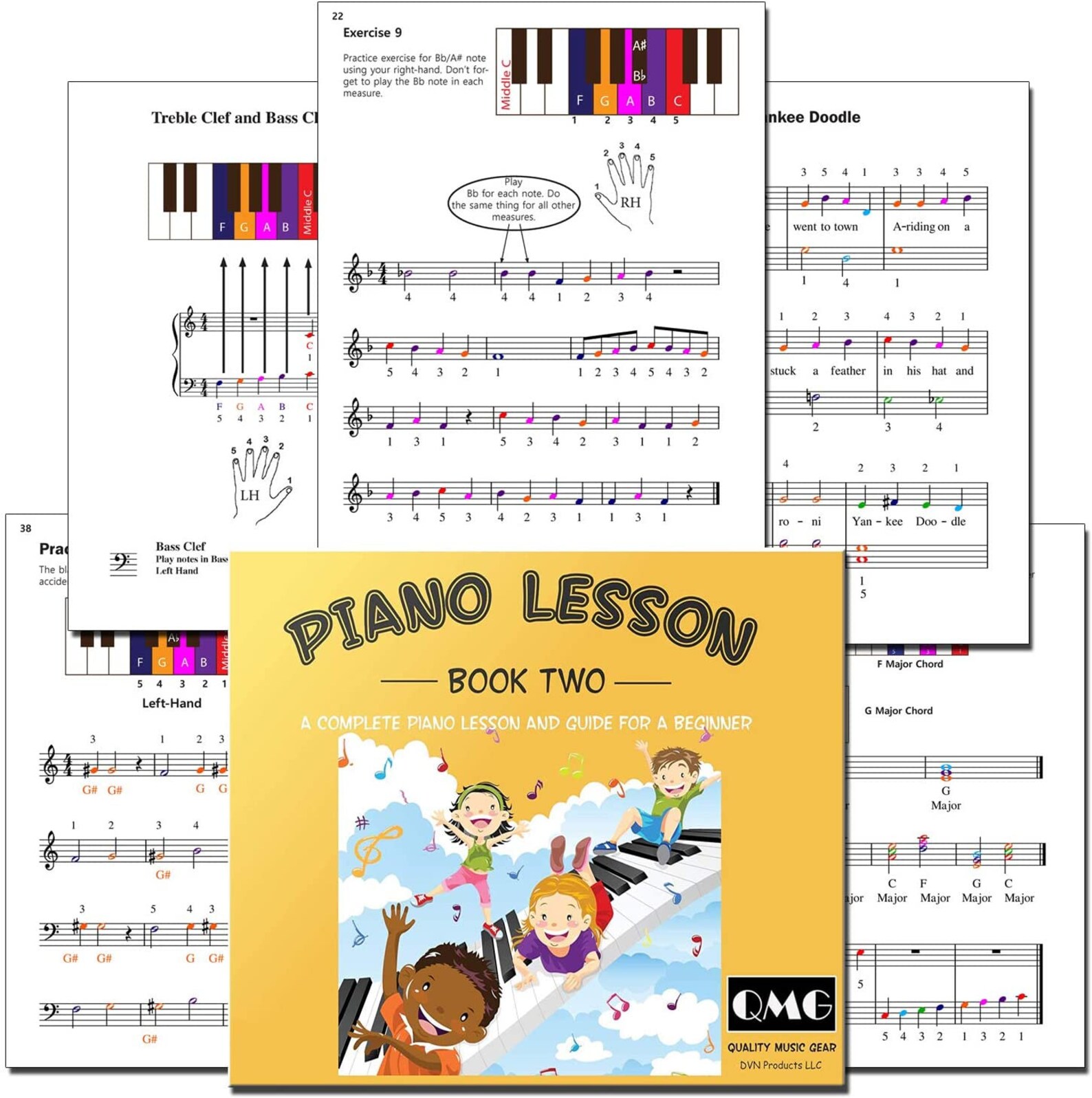 Color Piano & Keyboard Note Chart and Complete Color Piano Book 1 and 2 ...