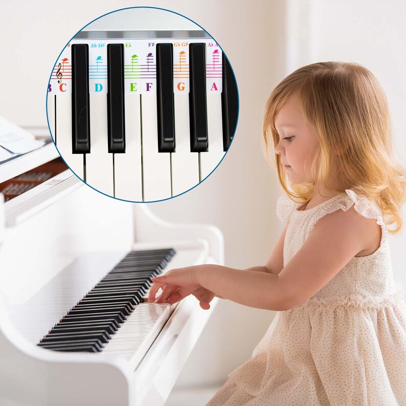 QMG Colorful Piano Keyboard Notes for Beginner, Removable Note Labels ...