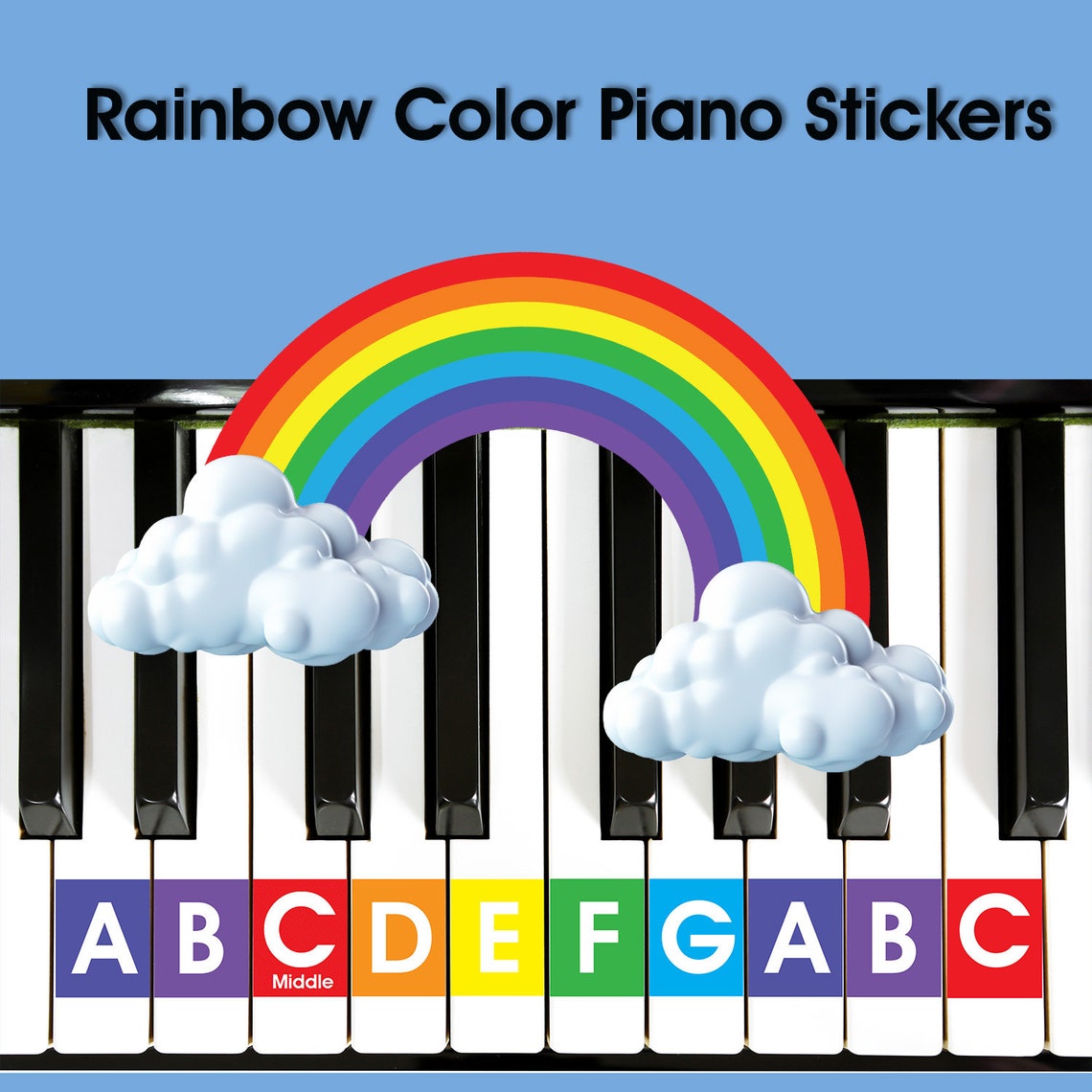 Rainbow Color Piano and Keyboard Sticker and Kids Piano Learning Book ...