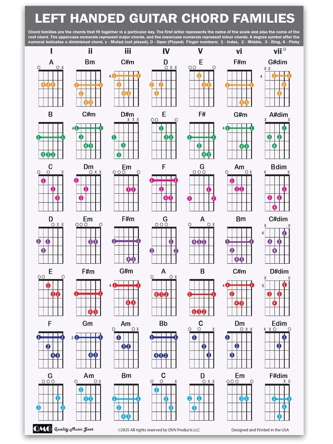 QMG Left Handed Guitar Chord Families Poster (11"x17"), Guitars ...