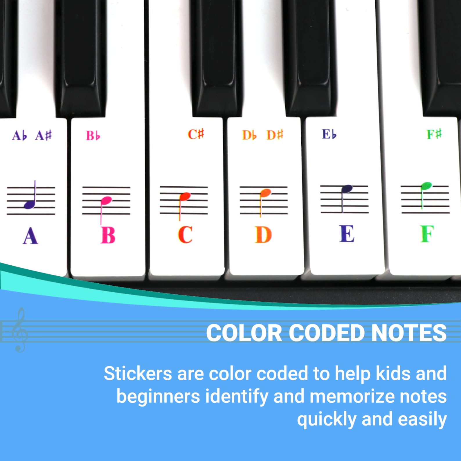 Piano and Keyboard Music Note Stickers for White Keys 2 Pack | Etsy