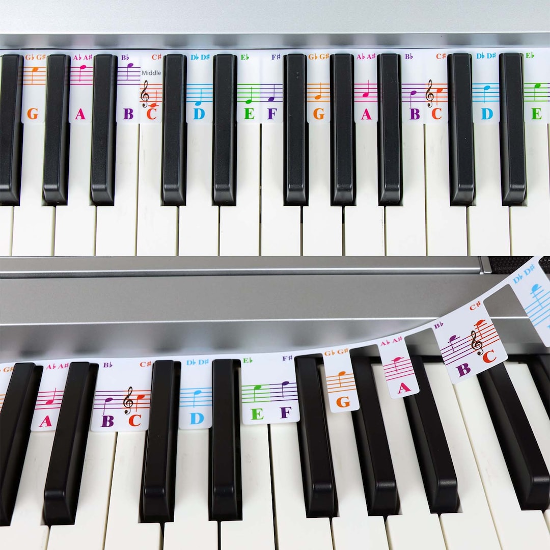 61 Key Full Size Piano Rake Key, Colorful Piano Keyboard Notes for ...