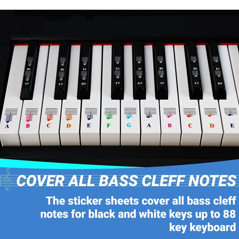 QMG Color Piano Keyboard Music Note Full Set Stickers for White and ...