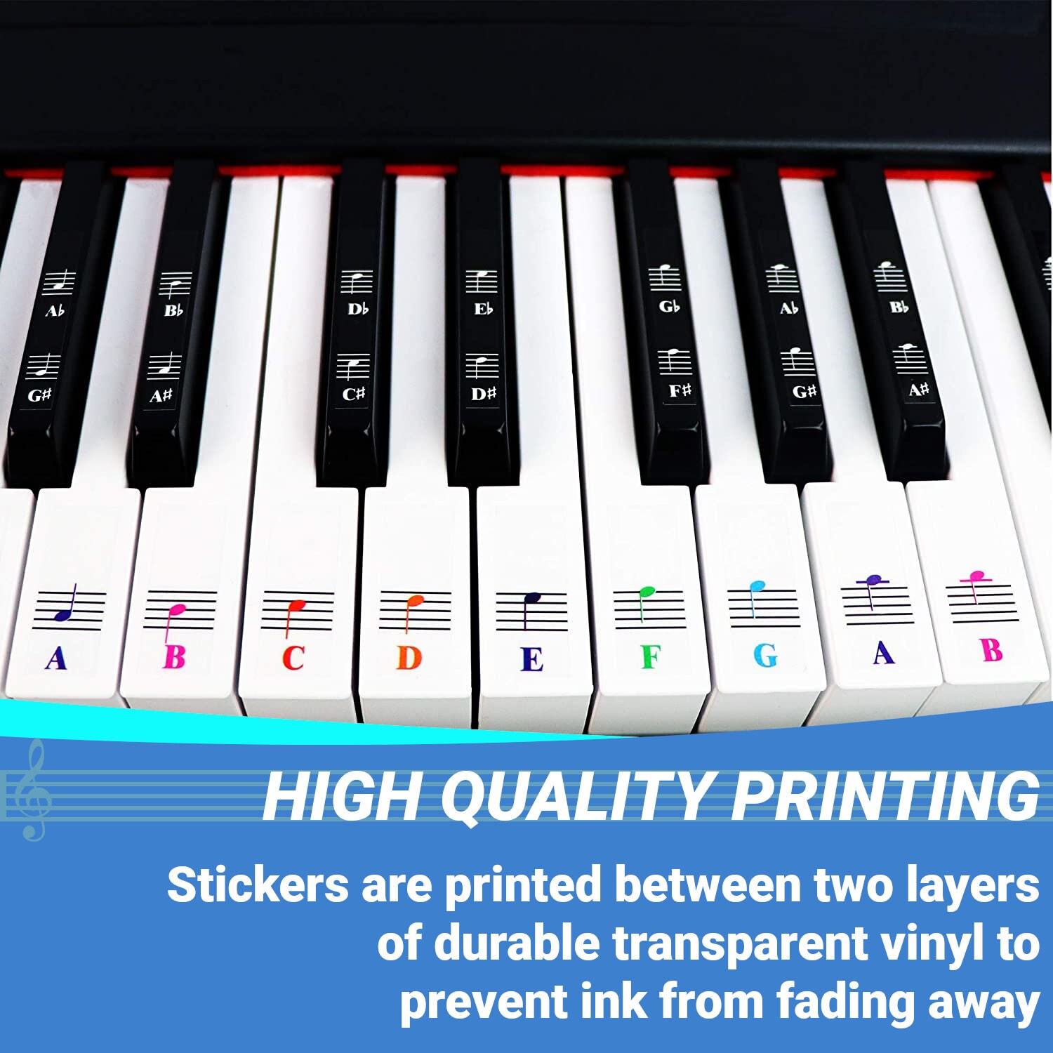 QMG Color Piano Keyboard Music Note Full Set Stickers for | Etsy