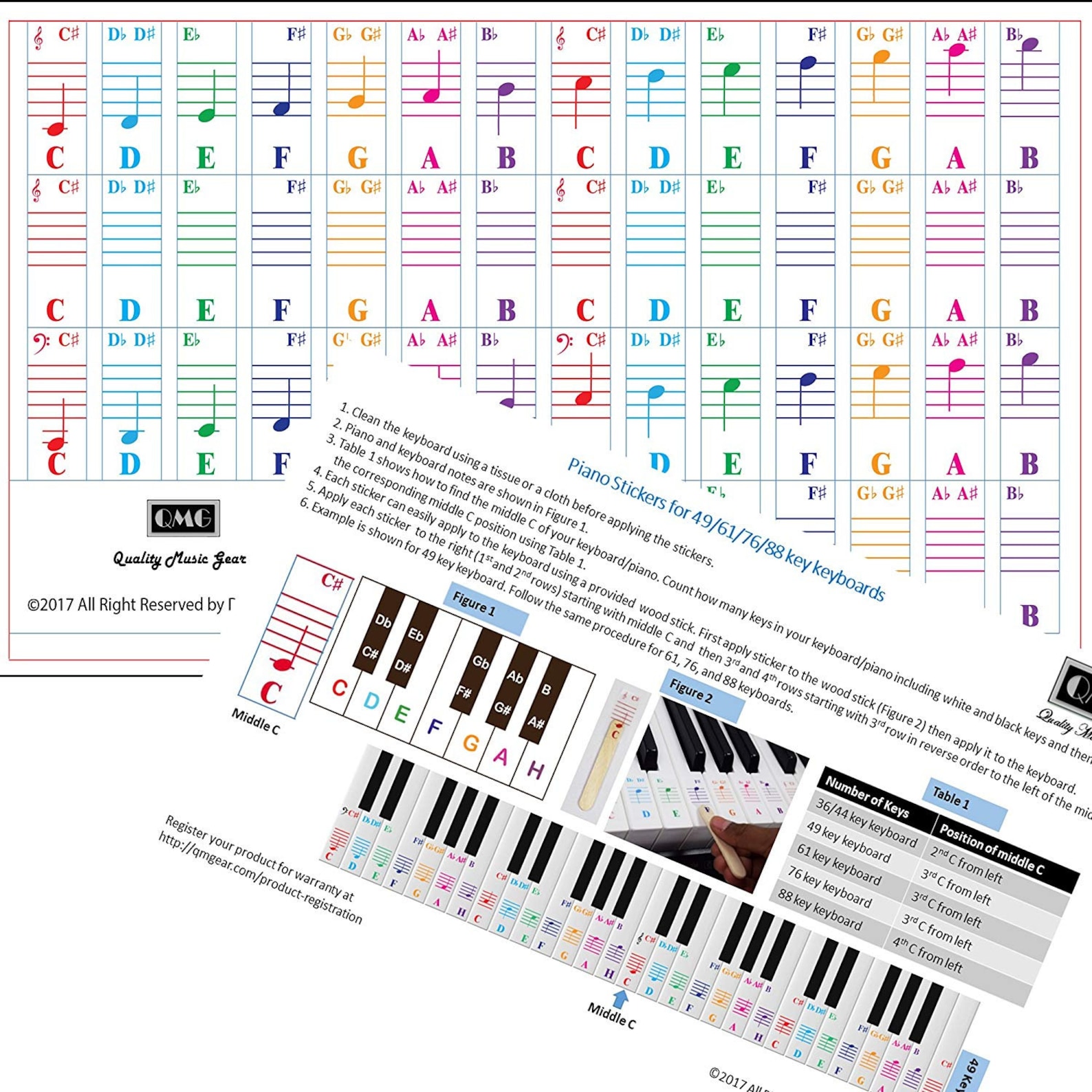 Color Piano Stickers for 49/61/ 76/88 Key Keyboards - Etsy