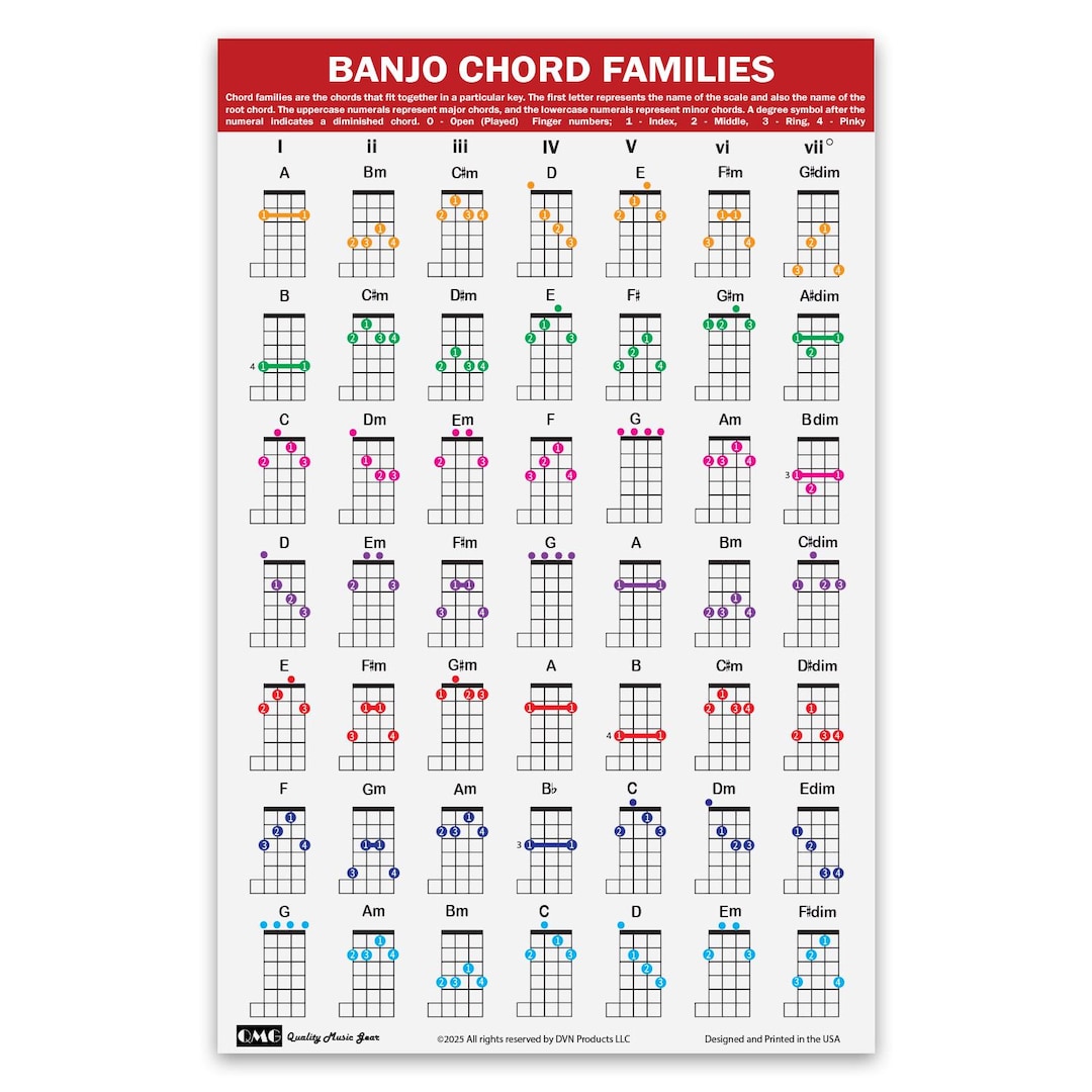 QMG Banjo Chord Families Poster (11"x17") – Laminated Chart With 49 ...