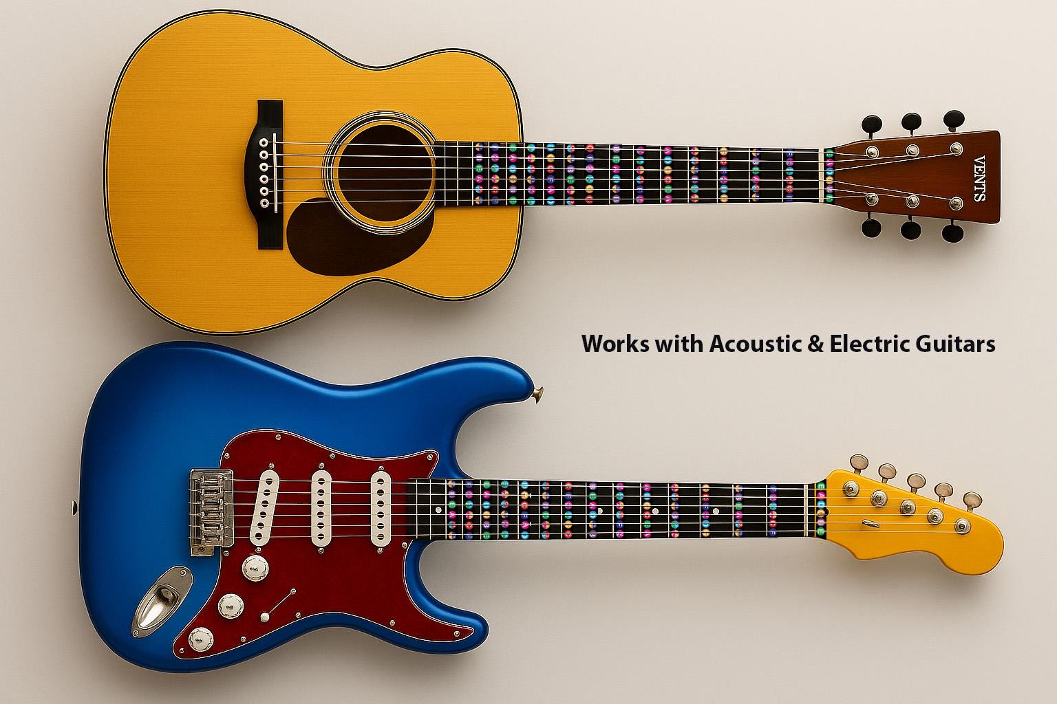 QMG Guitar Fretboard Stickers – Color Coded Note Decals for Beginners ...