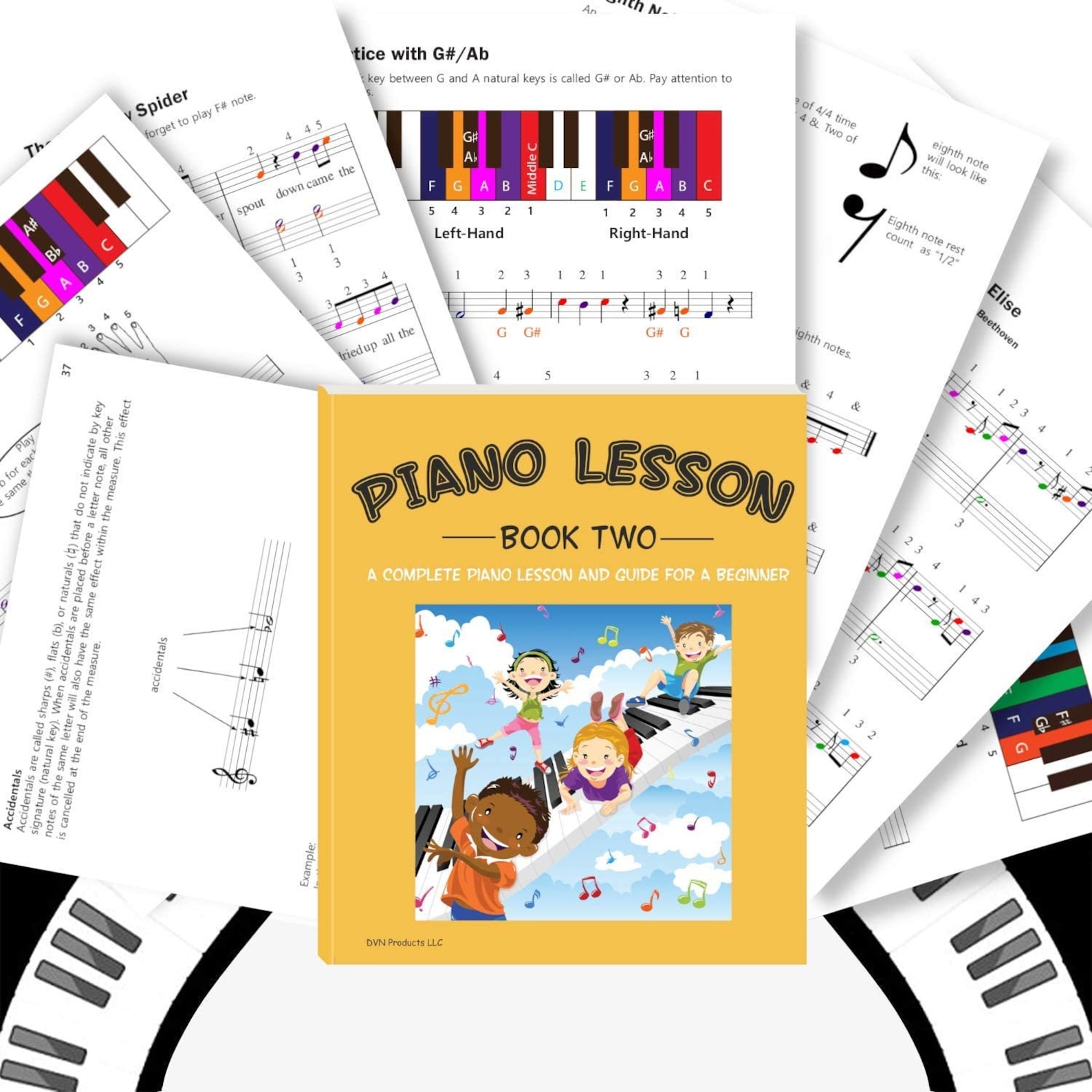 Piano Lessons Book2 and Color Coded Note Stickers: Piano Music Lesson ...