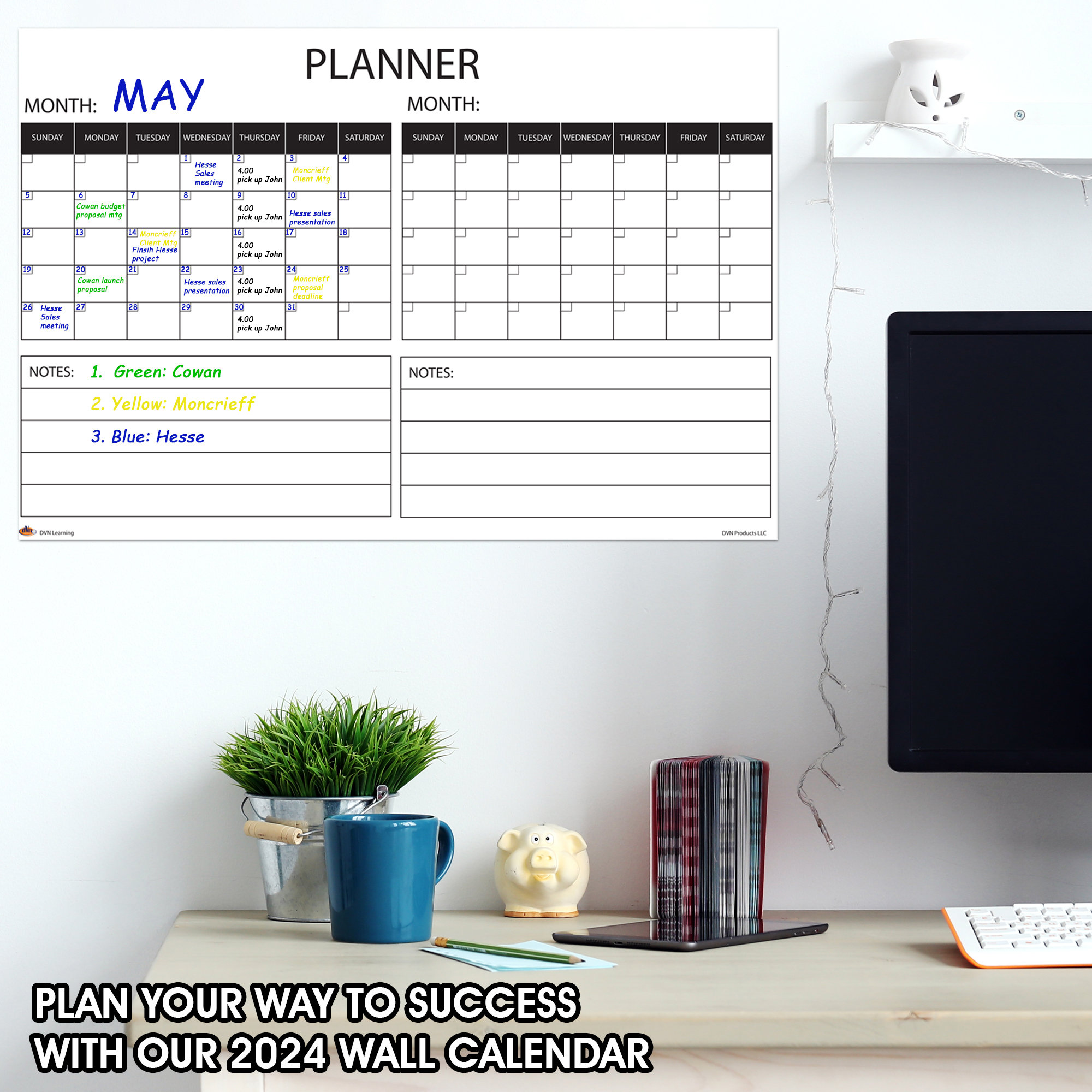 Large Dry Erase Calendar for Wall 2 Month Yearly Wall Planner, Folded ...