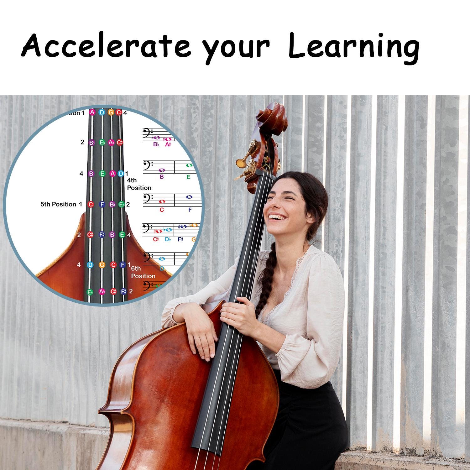 QMG Upright Bass Fingering Chart With Color-coded Notes, Double Bass ...