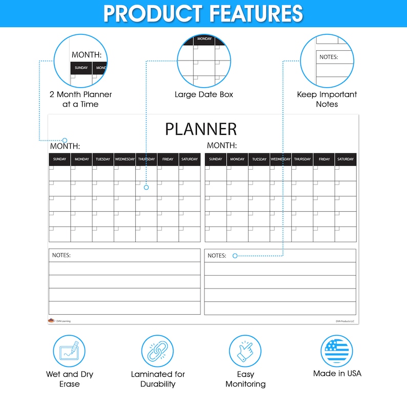 Large Dry Erase Calendar for Wall 2 Month Yearly Wall Planner, Folded ...