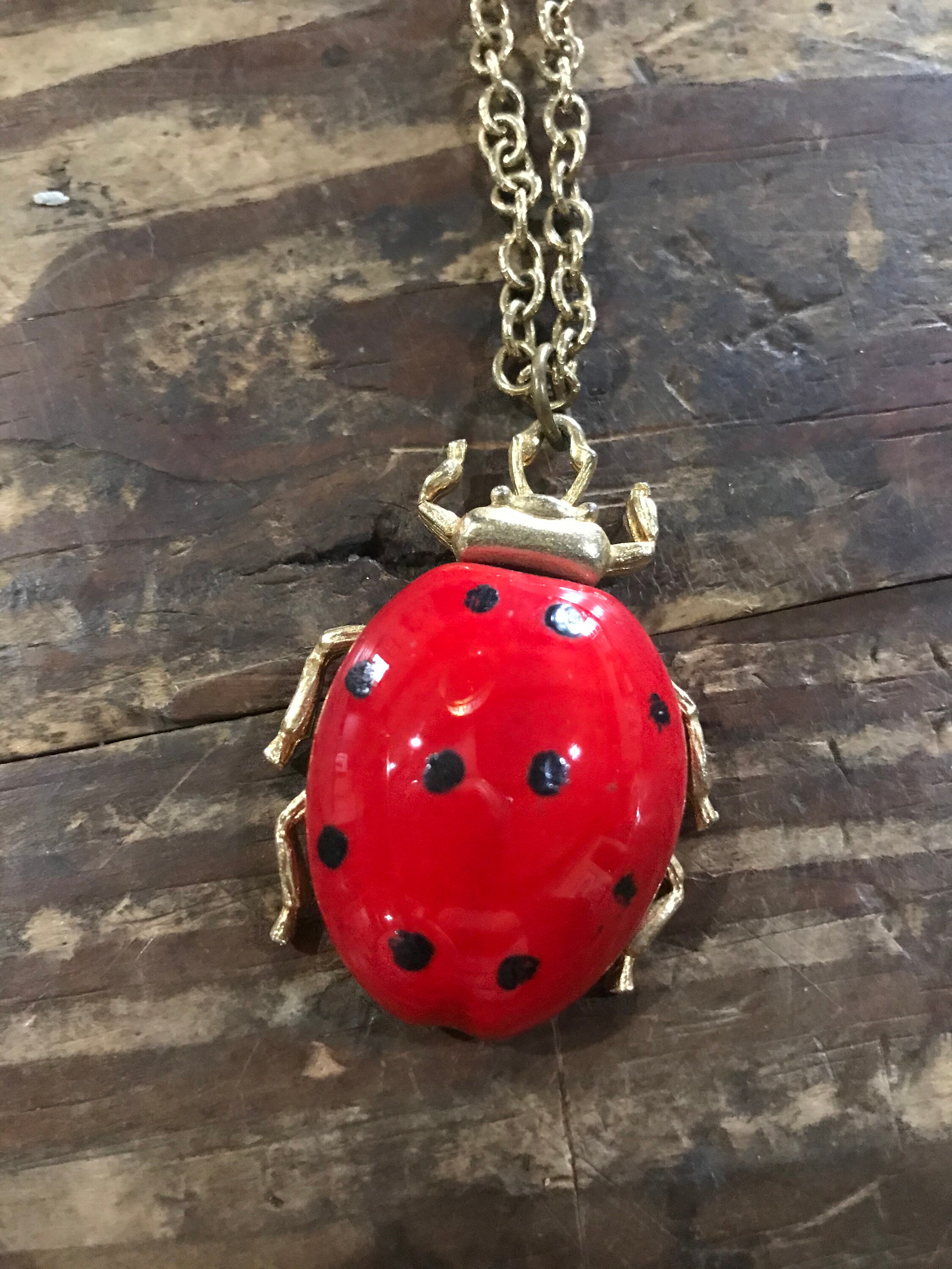 Vintage Lady Bug Pendant Necklace - Etsy