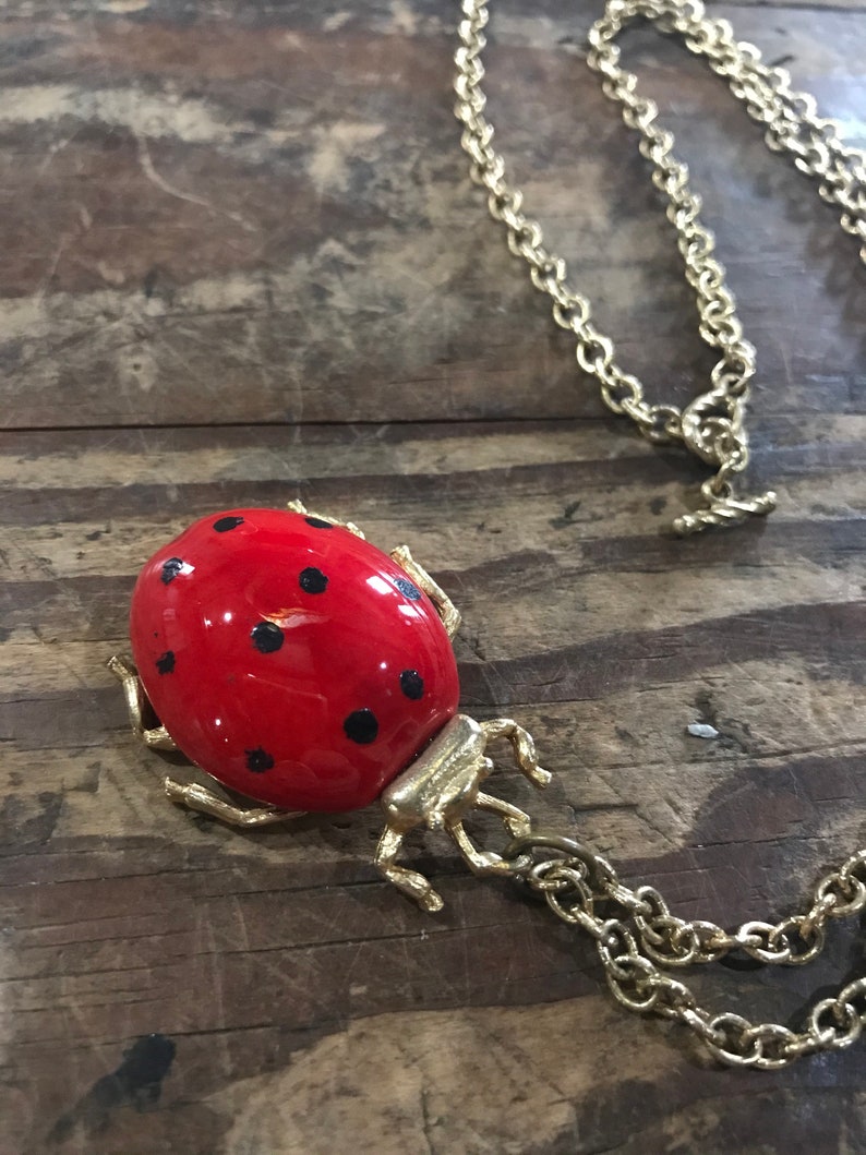 Vintage Lady Bug Pendant Necklace - Etsy
