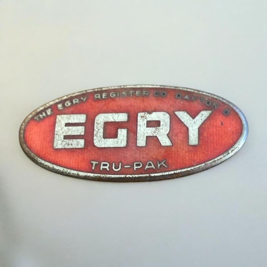 Vintage Emblem EGRY Tru-pak Register Dayton OH Worn Enamel and Chrome ...