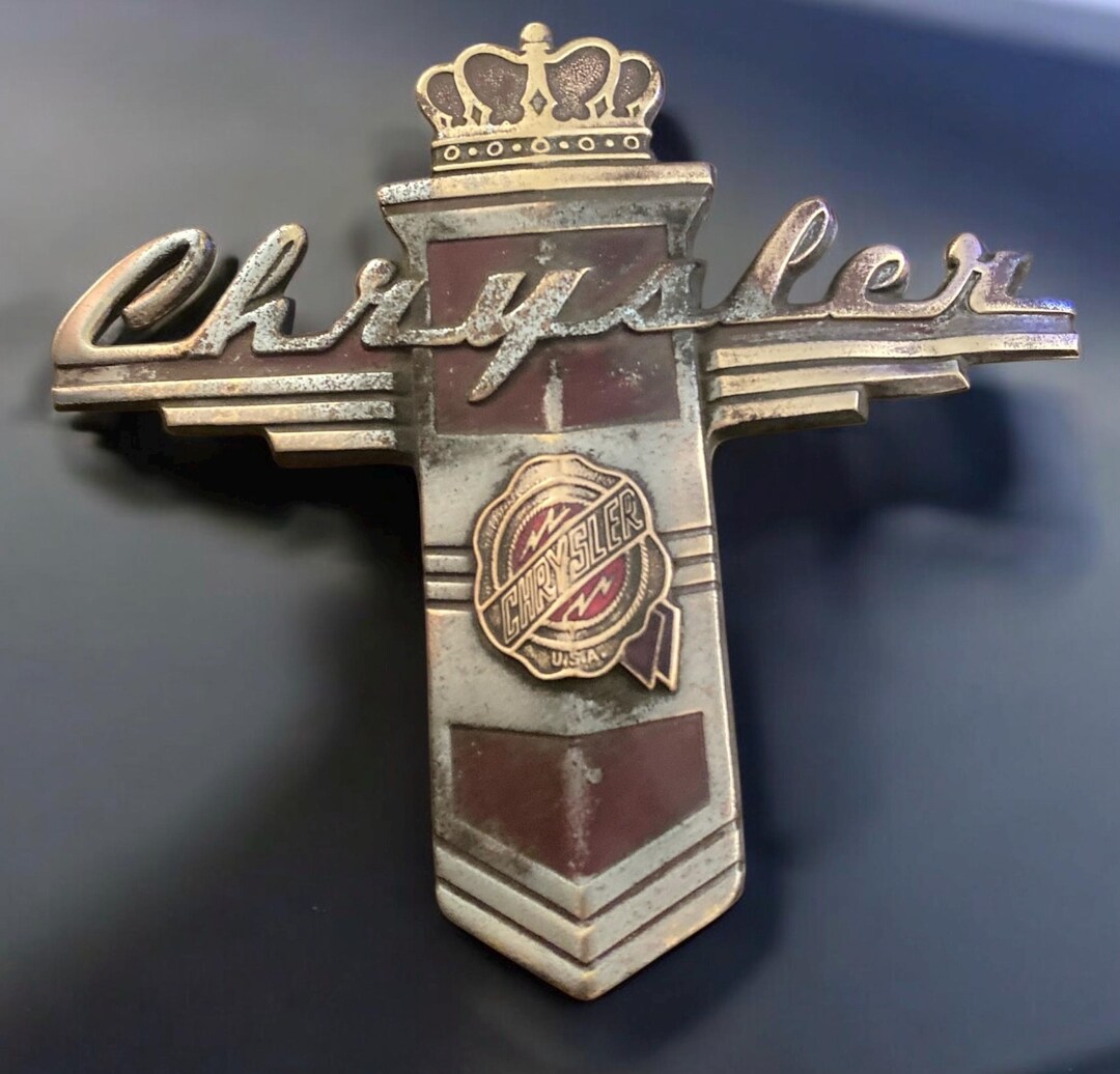 1946 Crusty Chrysler Hood Emblem Badge OEM 1946-1948 Original 7.5" X 5. ...