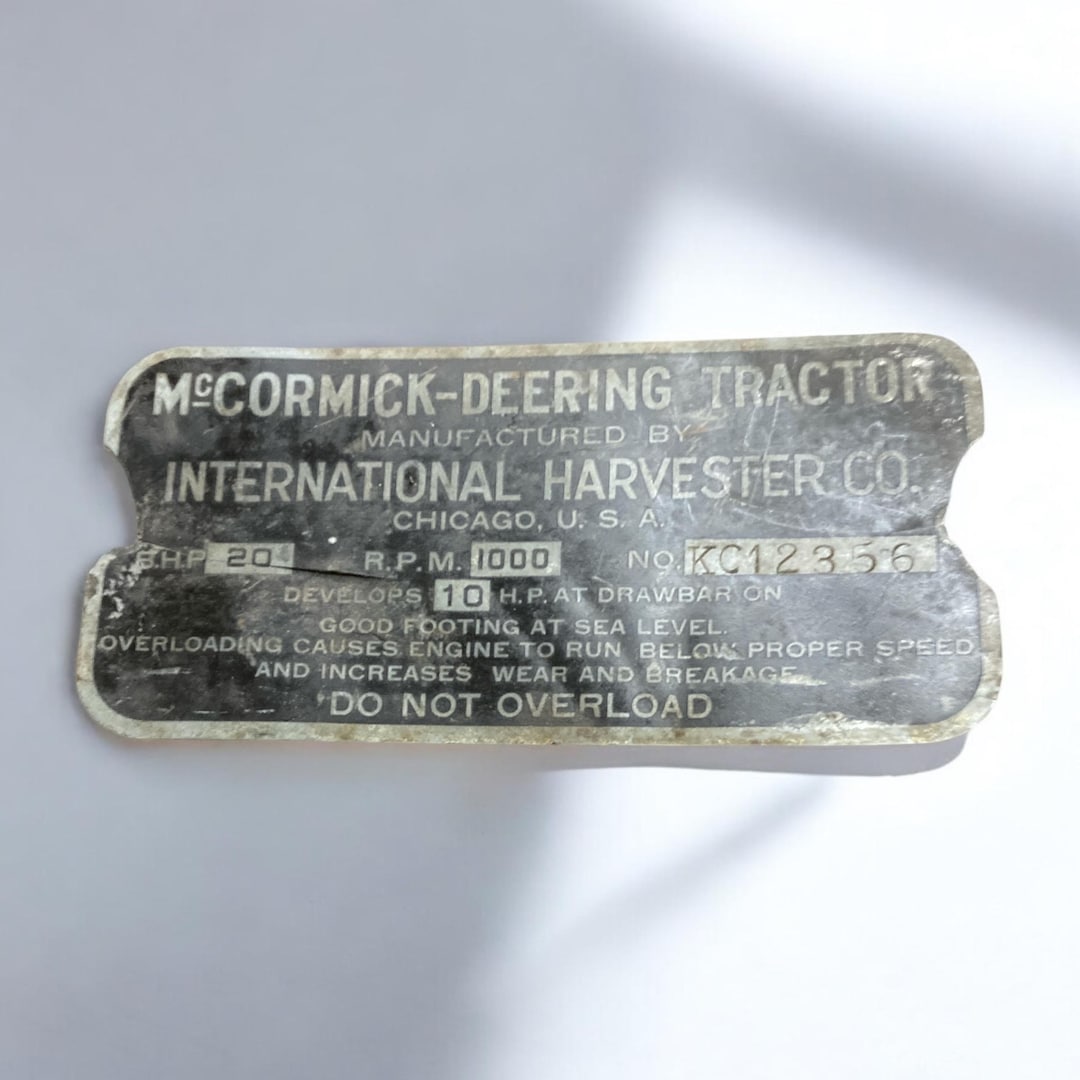 Mccormick-deering Tractor ID Data Plate by International Harvester Co 6 ...